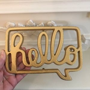 Wall Decor | New Hello Cast Iron Metal Sign Gold Wall Hanging | Poshmark